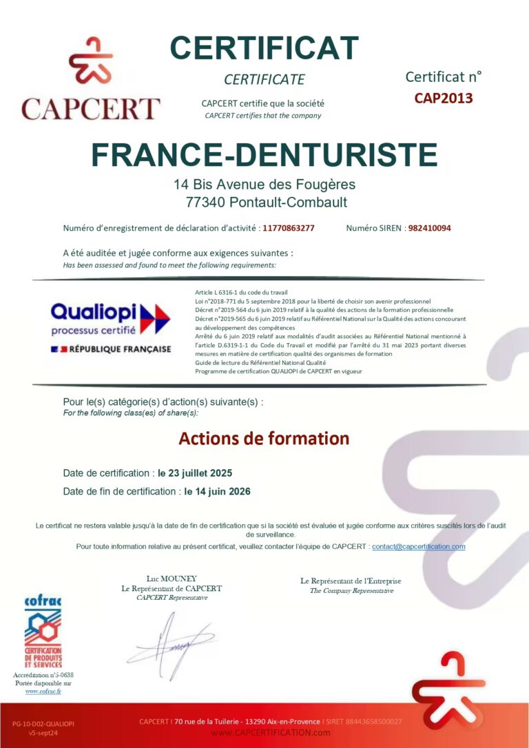 Certification qualité QUALIOPI - Qualité de la Formation 2025